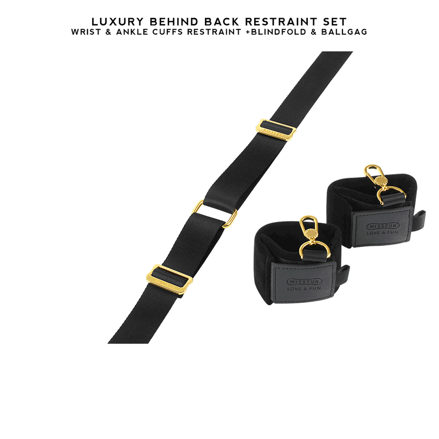 Luxury Bdsm Behind Back Restraint Set Wrist And Ankle Cuffs Blindfold Ba