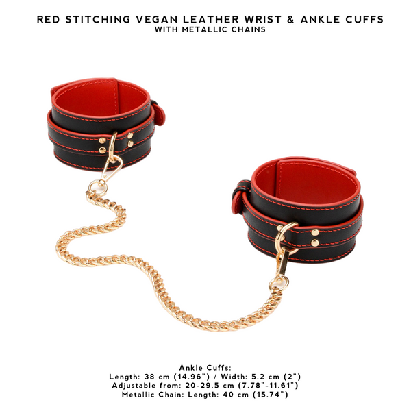 Red Stitching Vegan Leather Wrist & Ankle Cuffs with Metallic Chains ...